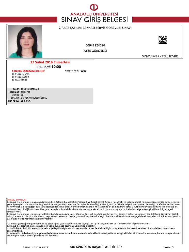 Sinav Giris Belgesi | PDF
