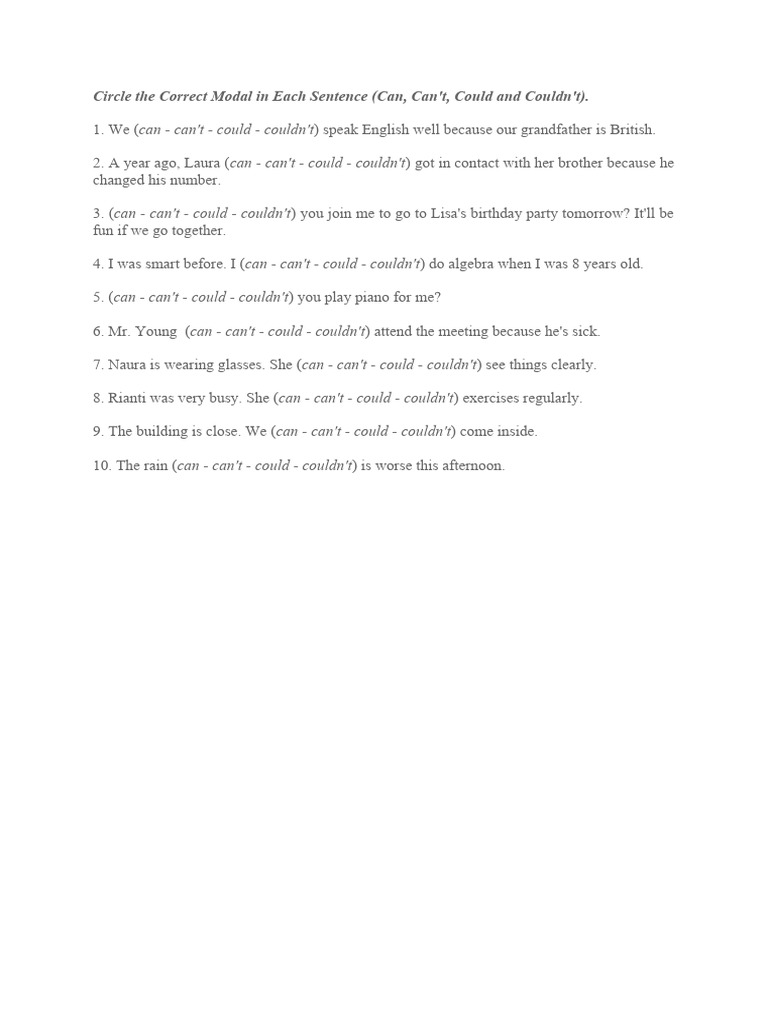 Modal Worksheet: Fill in the Blanks | PDF