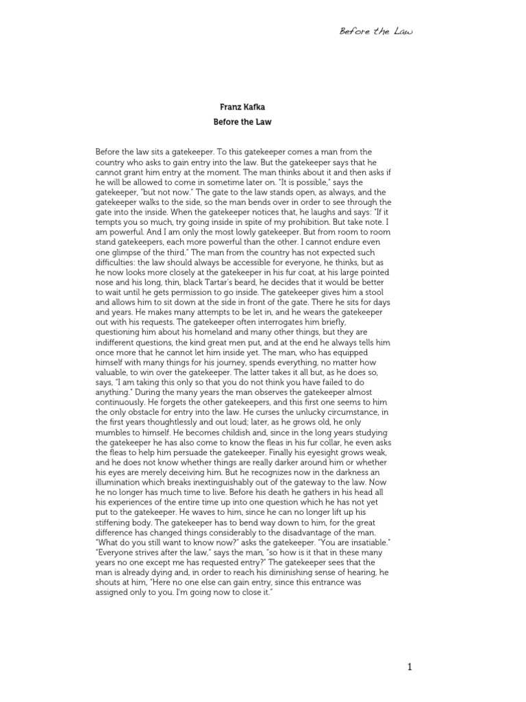 On Kafka Before The Law | PDF