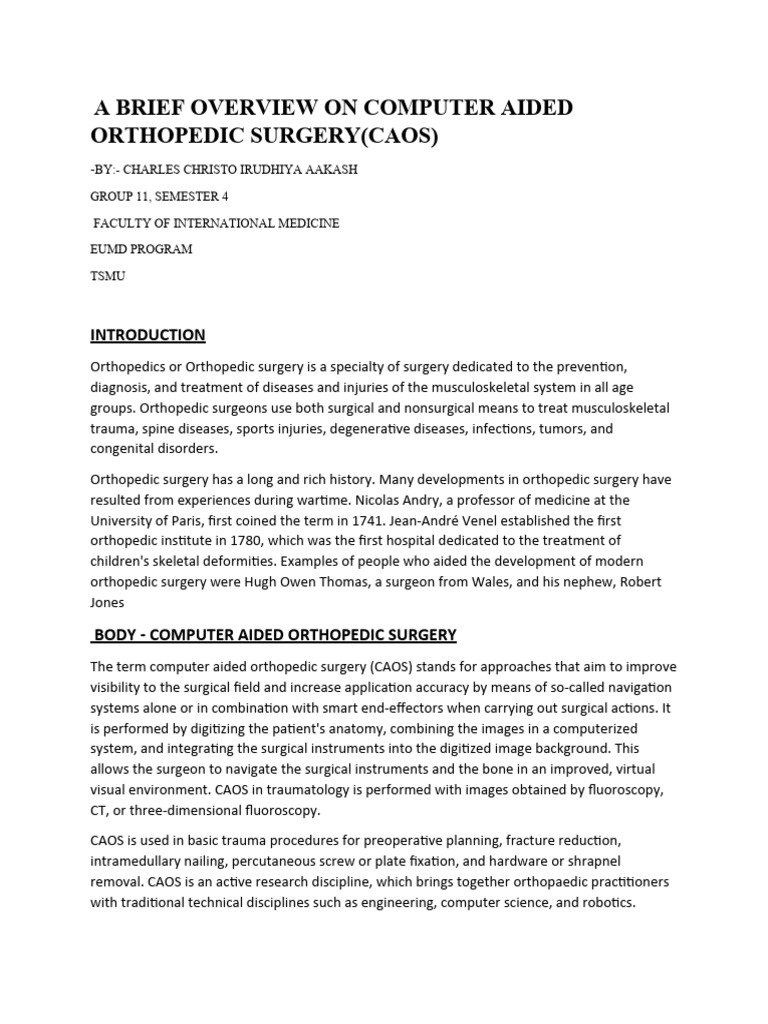 A BRIEF OVERVIEW ON COMPUTER AIDED ORTHOPEDIC SURGERY Aakash | PDF ...