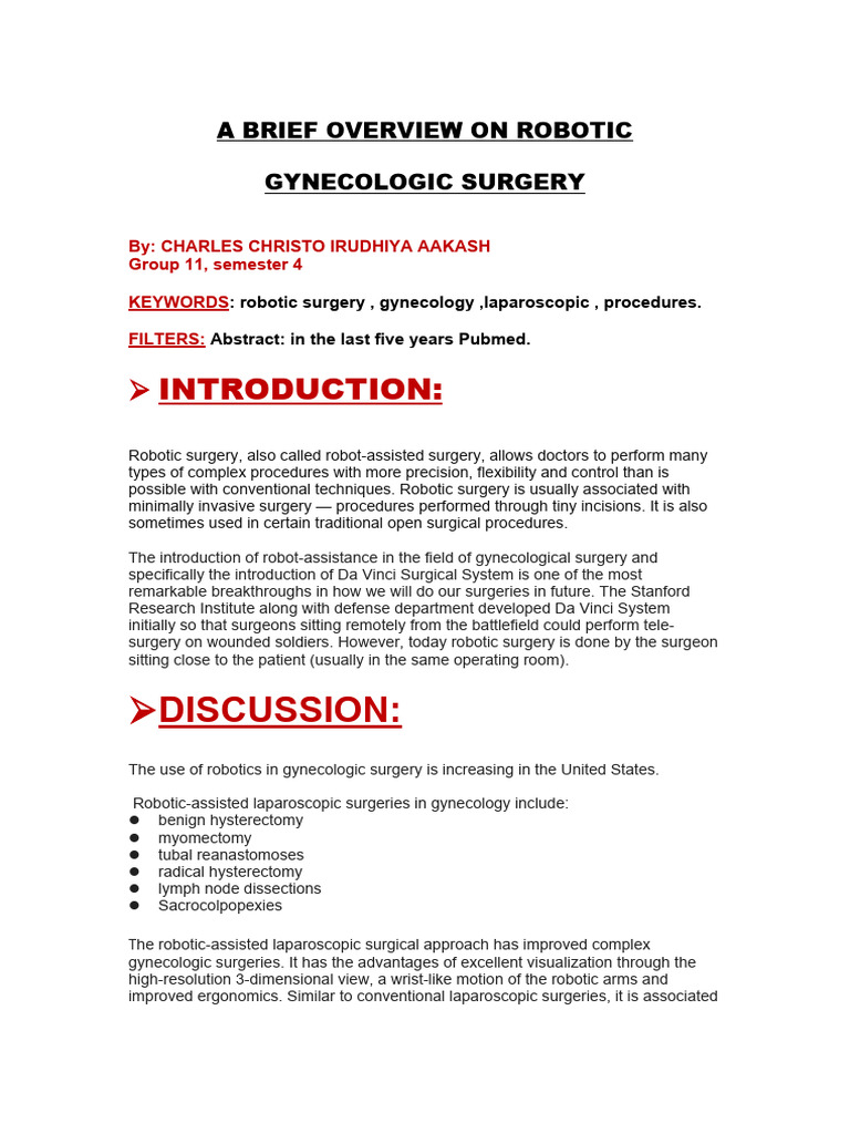 A Brief Overview On Robotic Gynecologic Surgery | PDF | Surgery ...