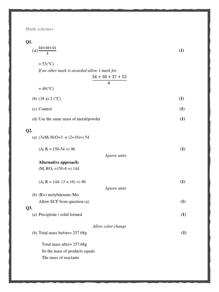 Marking+Scheme+of+Practise+Questions | PDF | Mole (Unit) | Physical Chemistry
