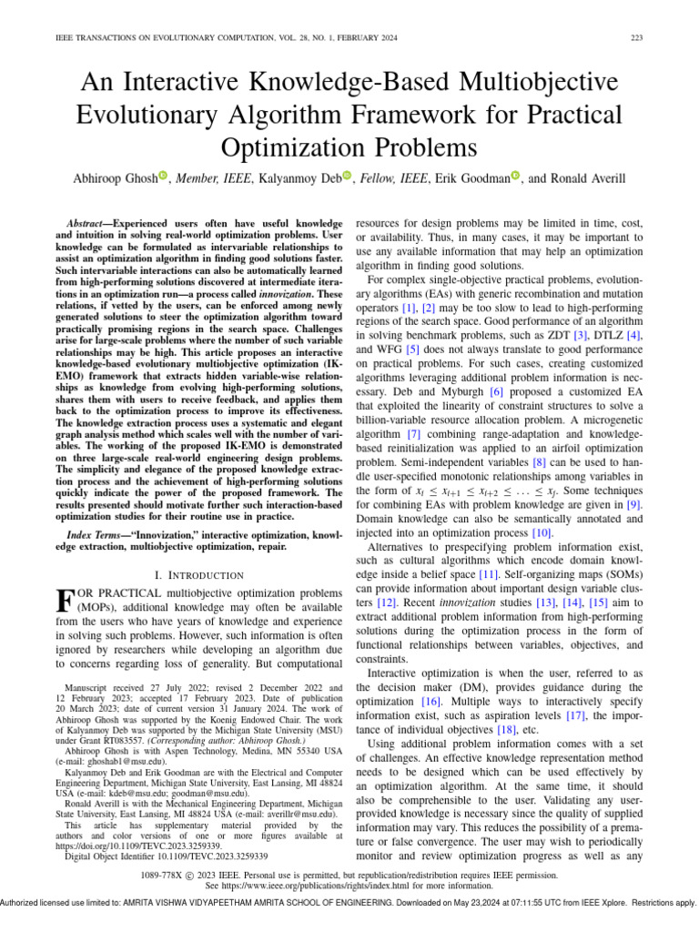 Interactive Multi Objective Ea Framework Pdf Mathematical Optimization Vertex Graph Theory
