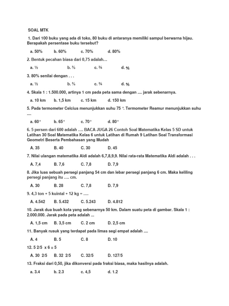 Soal MTK Kelas 5 | PDF