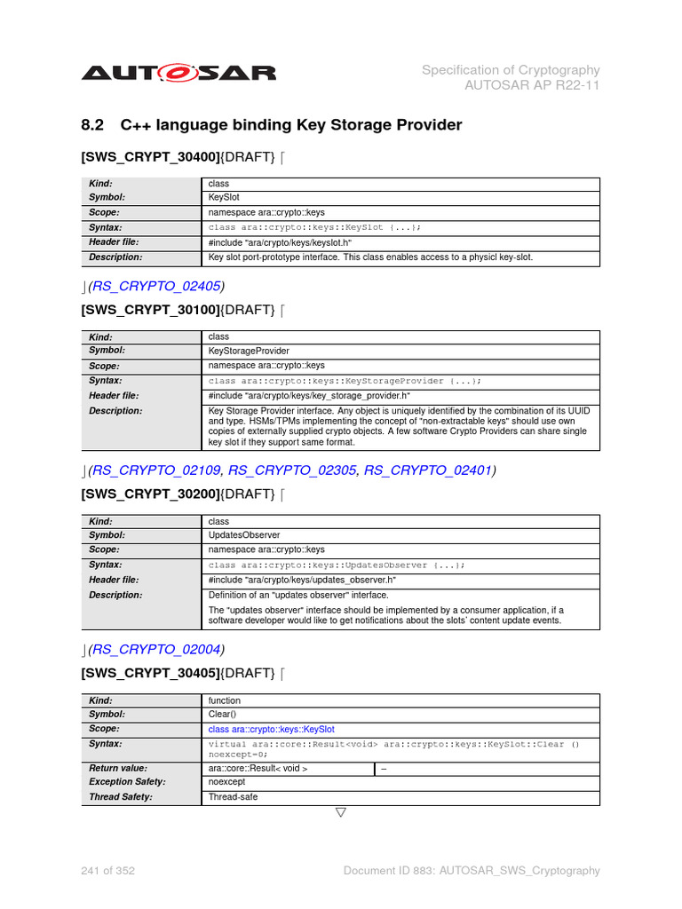 AUTOSAR SWS Cryptography-Pages-5 | PDF | Class (Computer Programming) | Pointer (Computer ...