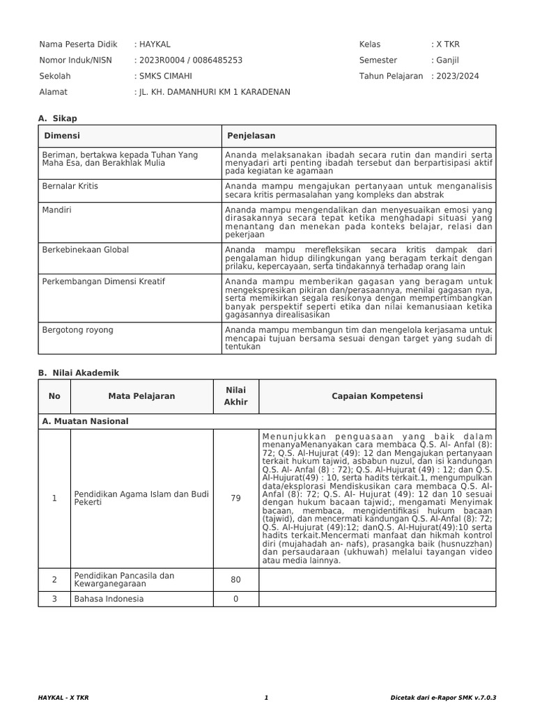 Rapor Haykal - X TKR | PDF