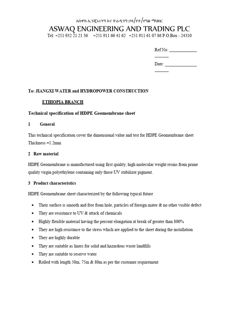 HDPE Geomembrane Specs & Guide | PDF | Extrusion | Welding