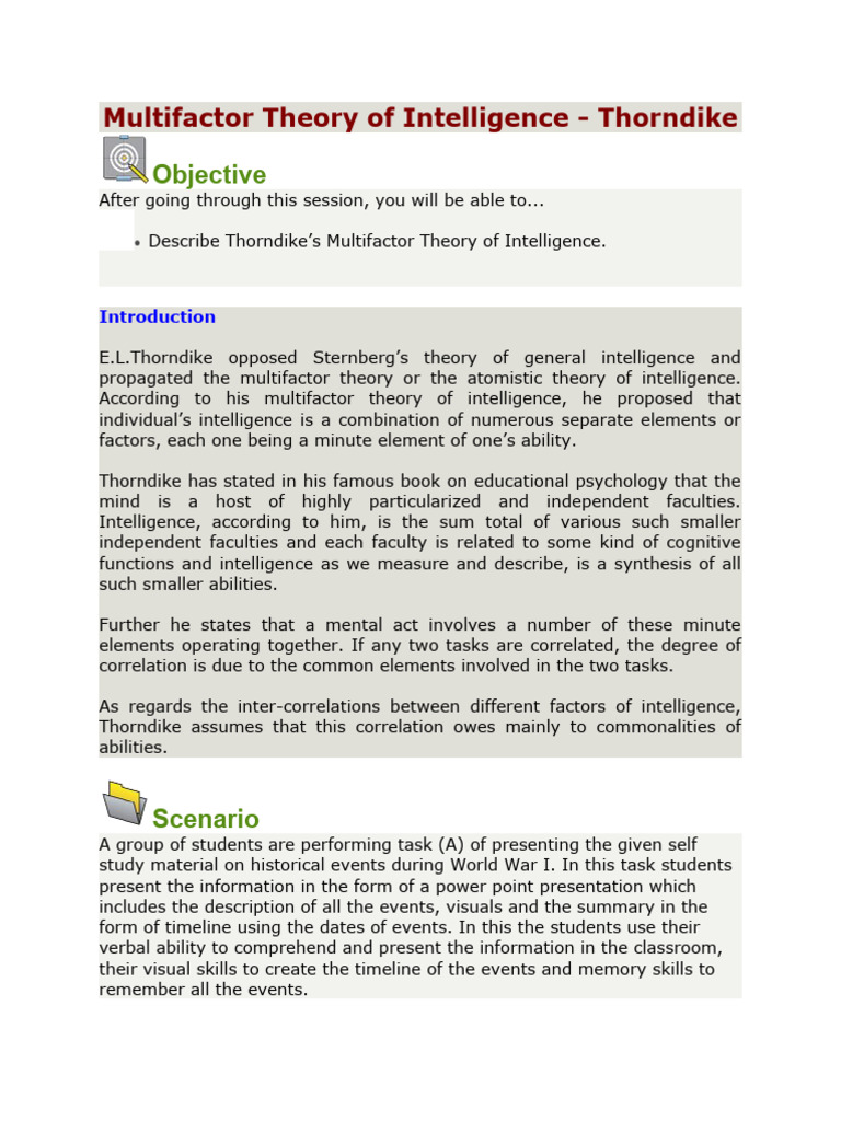 Multifactor Theory of Intelligence | PDF | Intelligence | Mental Processes