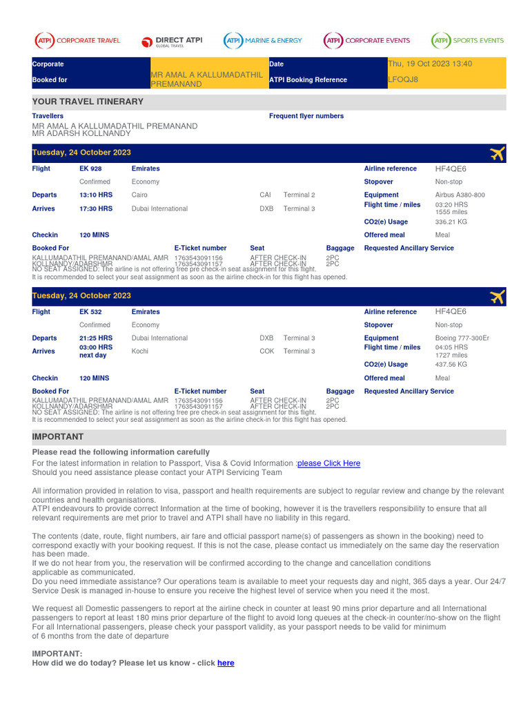 ATPI - Itinerary - LFOQJ8 - Lead - MR AMAL A KALLUMADATHILPREMANAND ...