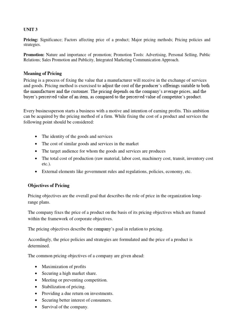 UNIT 3 | PDF | Marketing Communications | Pricing