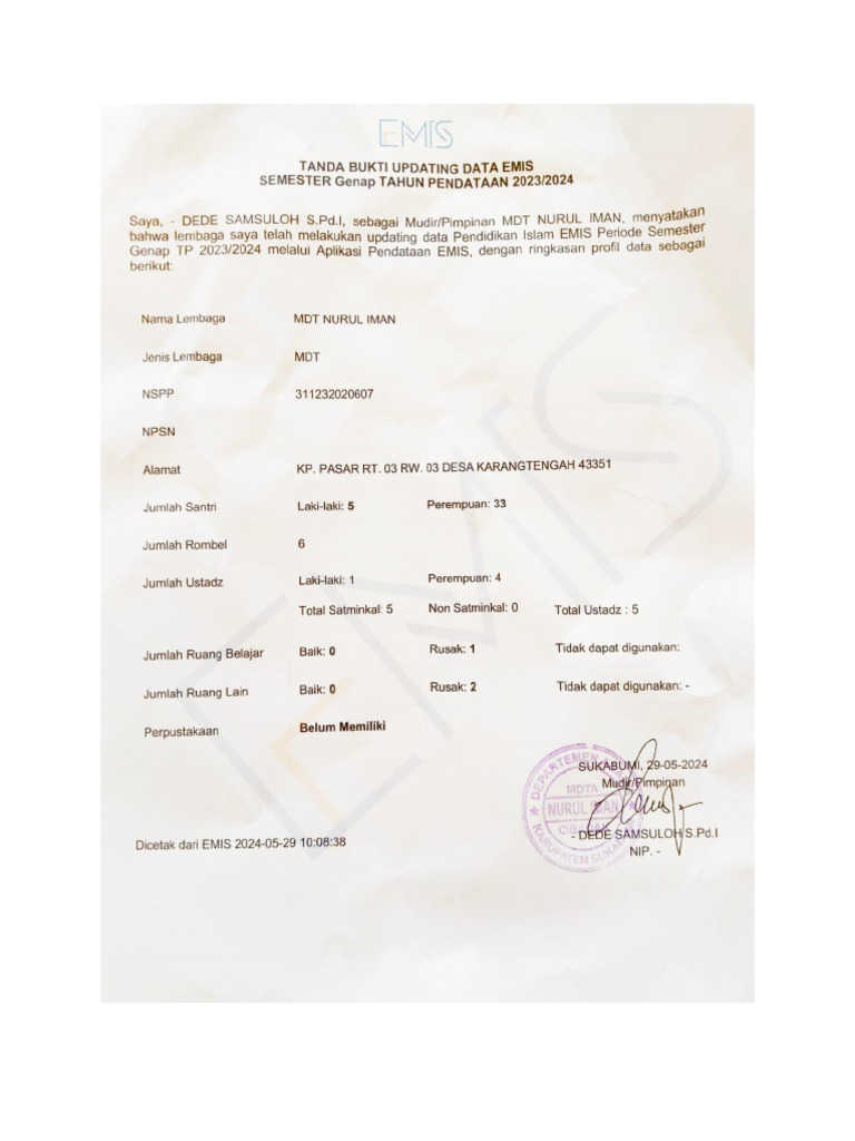 File BAP EMIS DAN NO. STATISTIK MDT | PDF