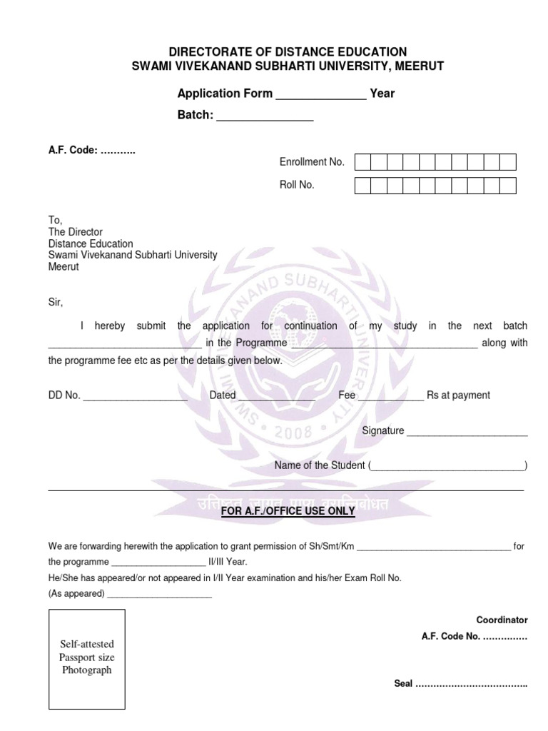 Distance Education Application Form | PDF