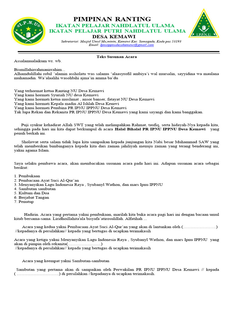 Susunan Acara Halal Bihalal Ranting | PDF