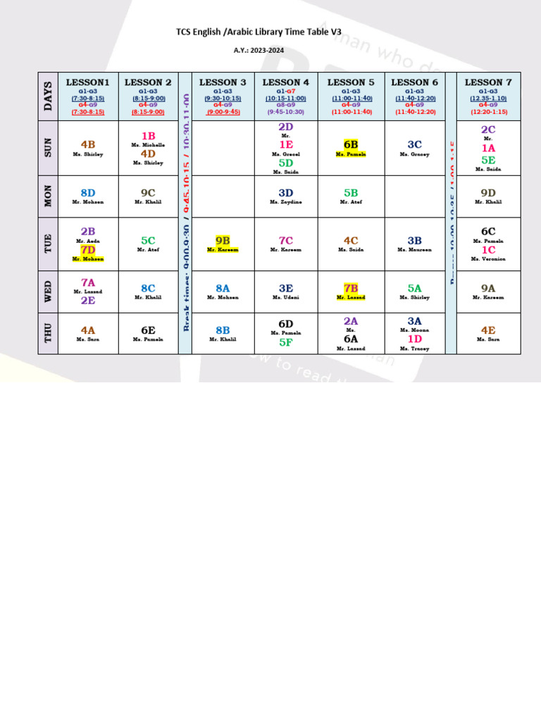 School Library Schedule 2023-24 | PDF