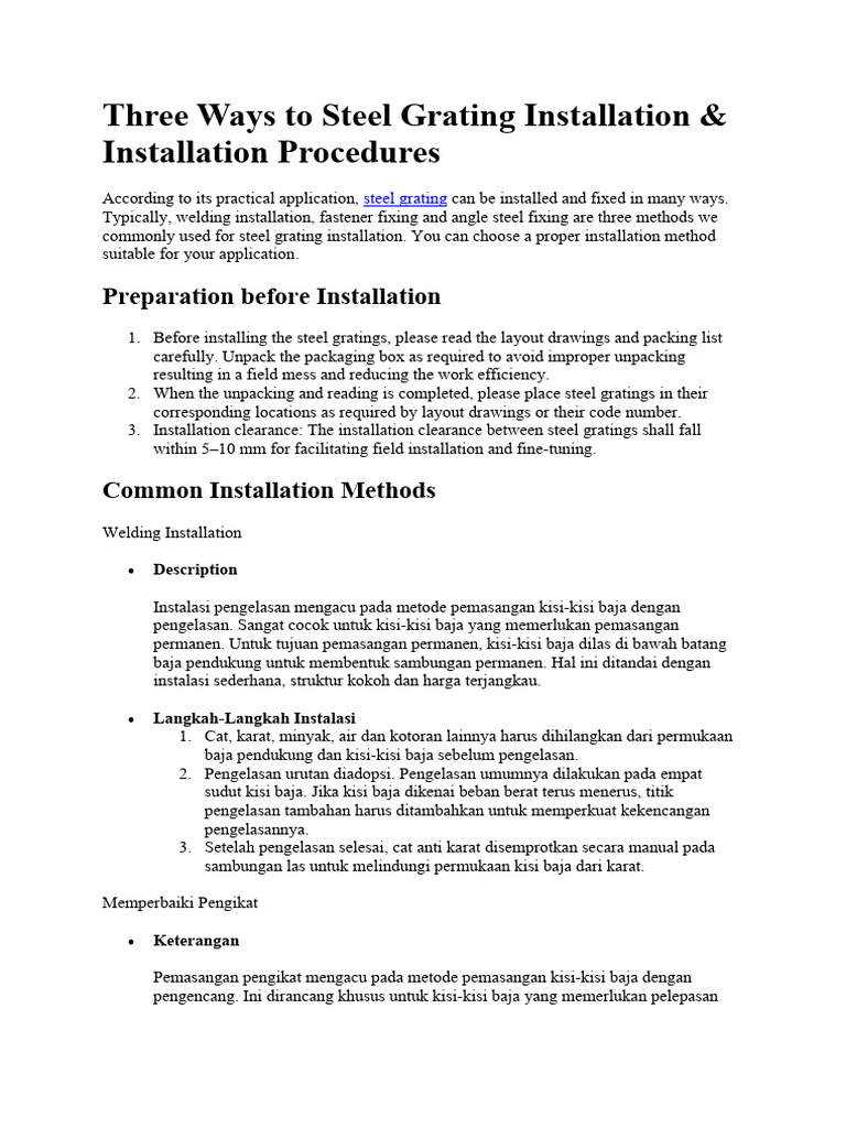Spesifikasi Three Ways To Steel Grating Installation | PDF