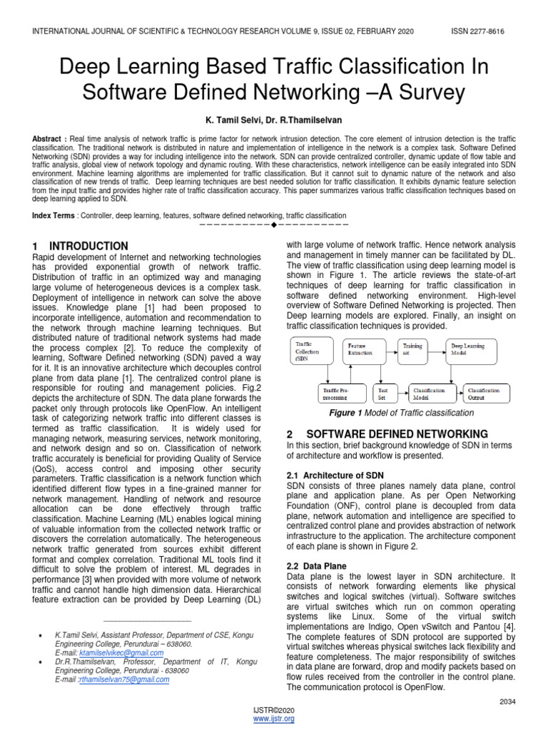 Deep Learning Based Traffic Classification In Software Defined Networking A Survey Pdf