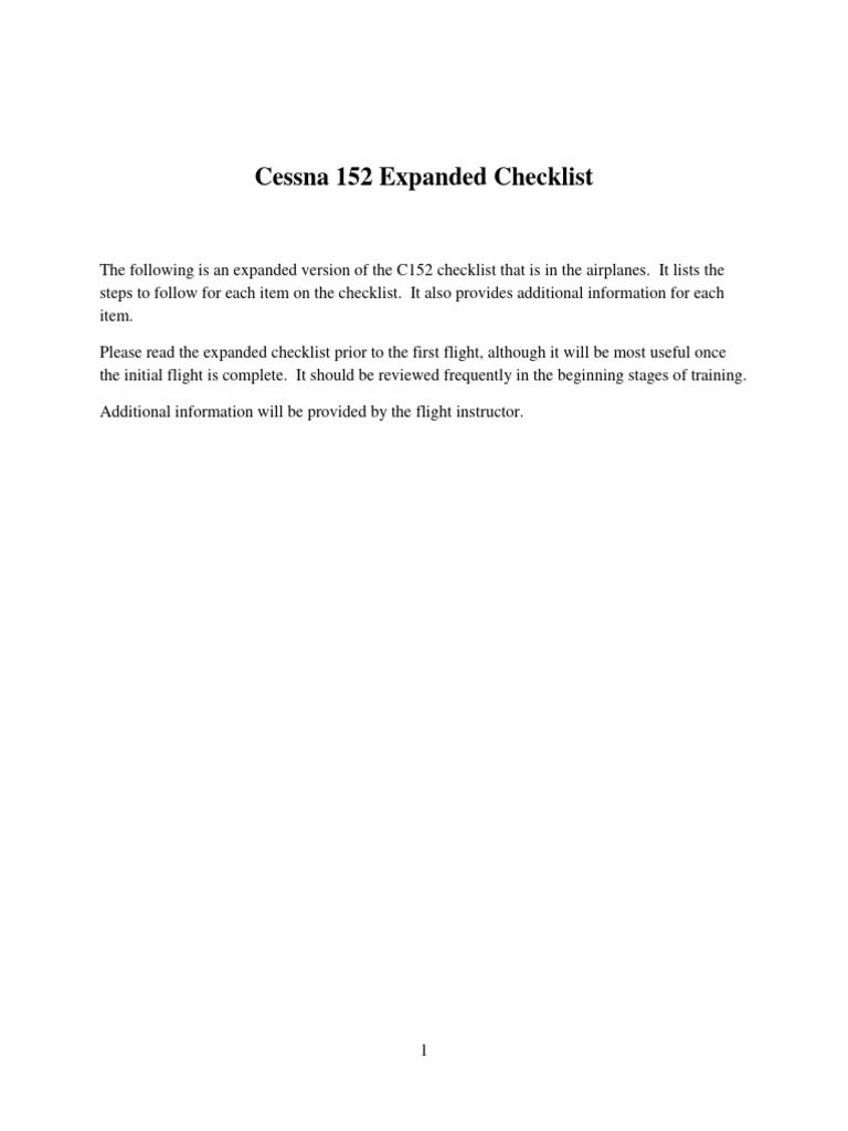 B. C152 Expanded Checklist | PDF | Carburetor | Aviation