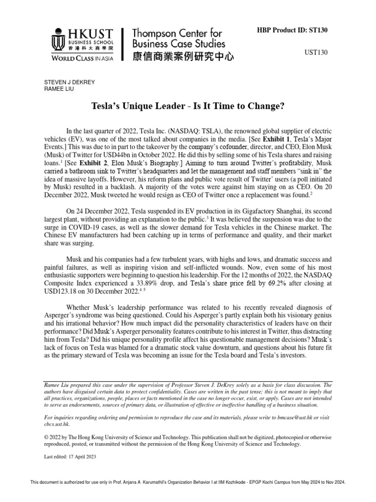 Teslas Unique Leader Is It Time To Change | PDF | Elon Musk | Autism ...