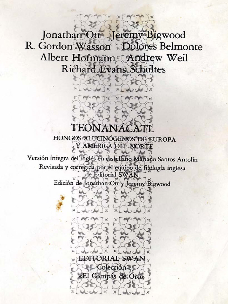 Teonanácatl Hongos Alucinógenos de Europa y América Del Norte Jonathan Ott R Gordon Wasson ...