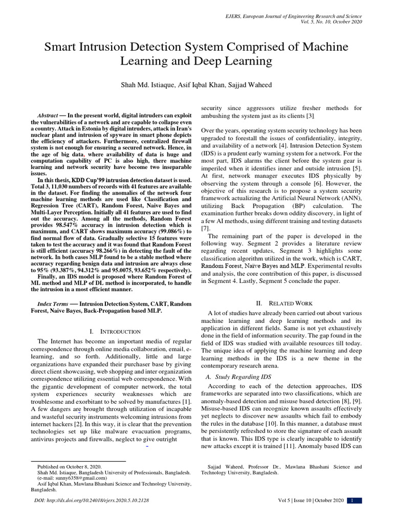 Smart Intrusion Detection System Compris Pdf Machine Learning Denial Of Service Attack