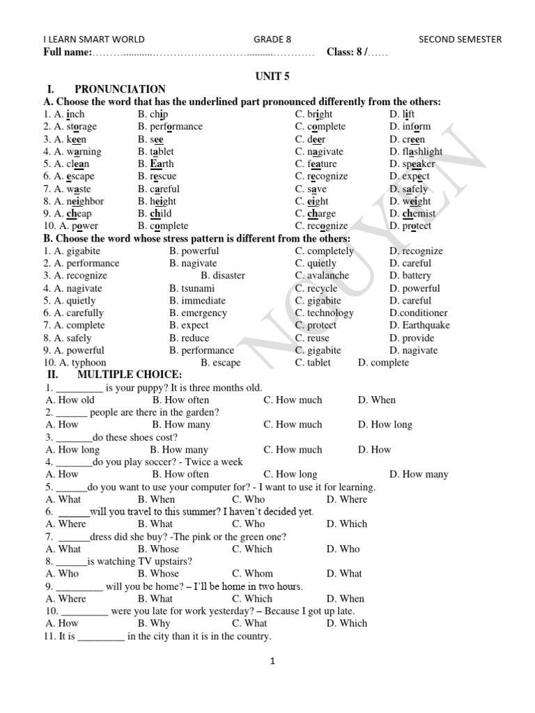 GRADE 8- UNIT 5 - BÀI ÔN | PDF | Robot | Robotics