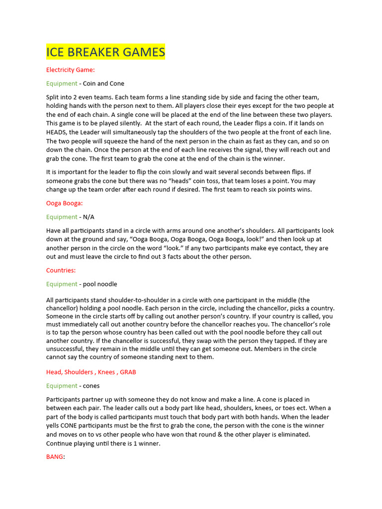 Ice Breaker Games | PDF | Sports & Recreation