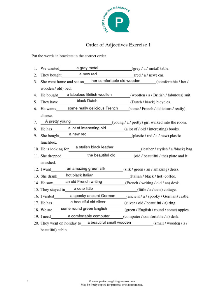 order-of-adjectives-exercise-1 | PDF