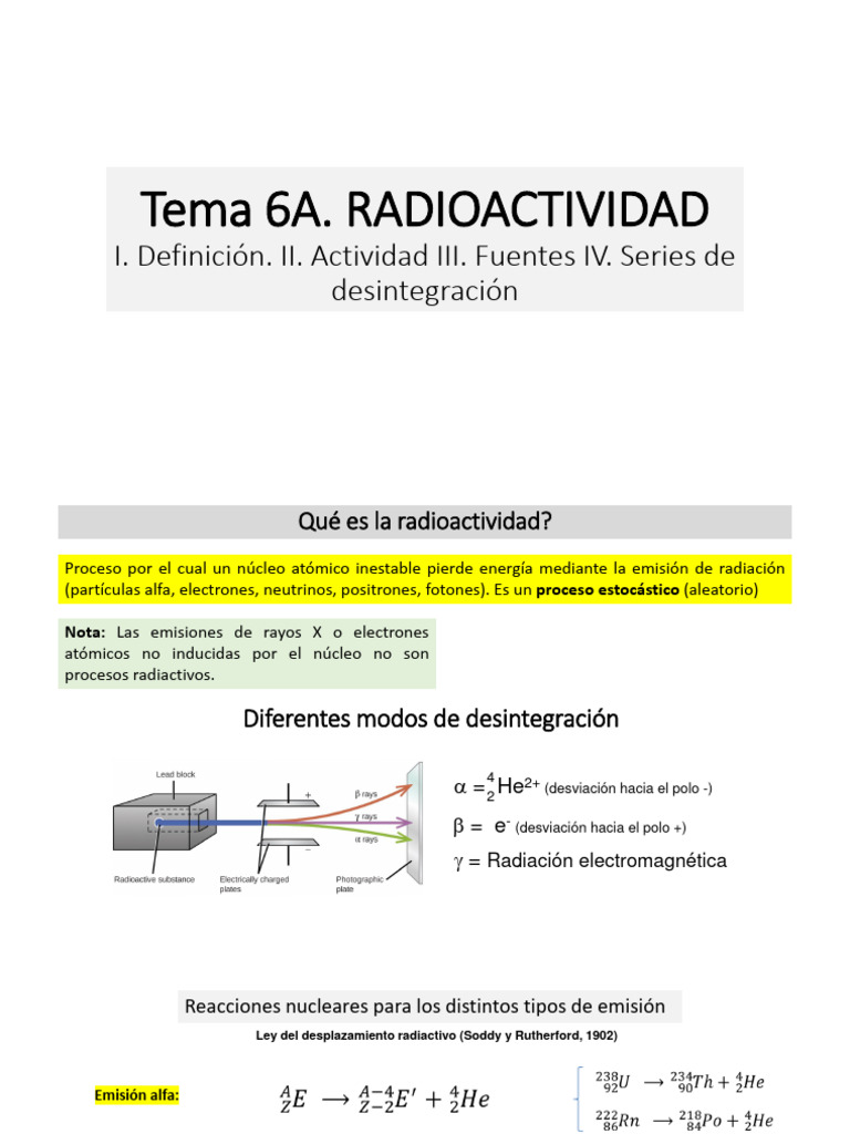 Tema 6a | PDF | Desintegración radioactiva | Núcleo atómico