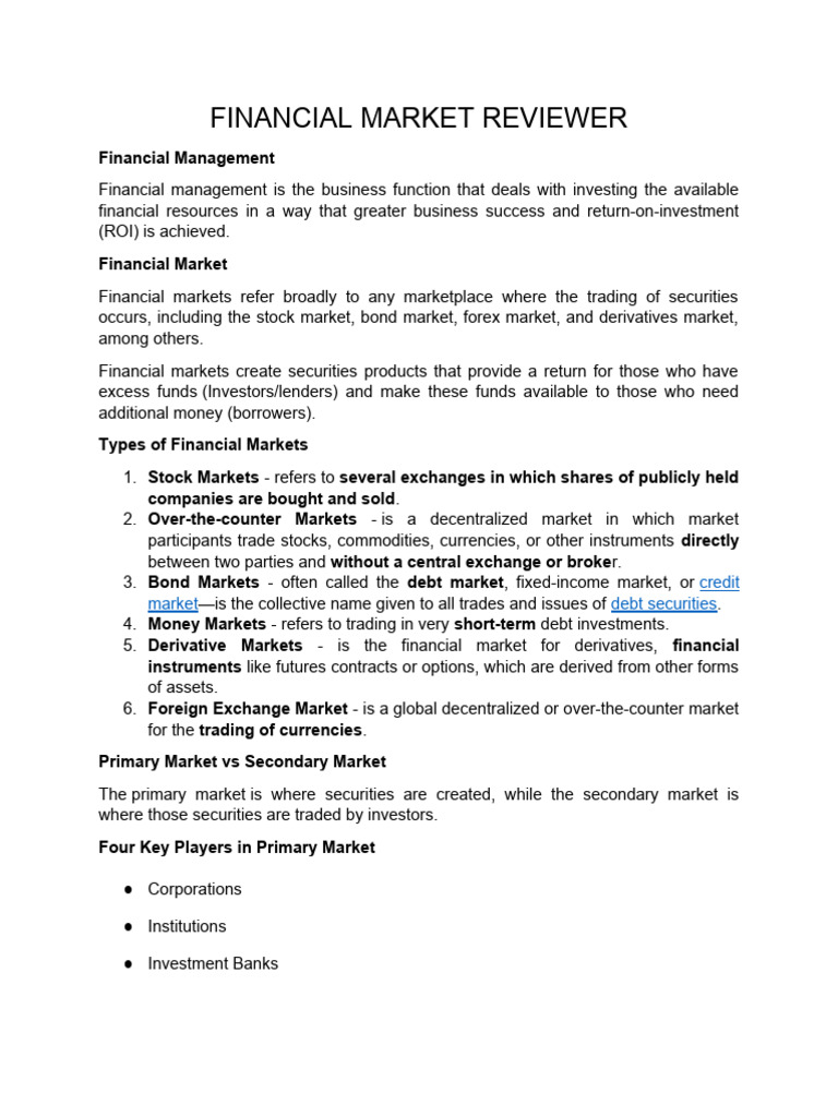 Financial Market Reviewer | PDF | Financial Markets | Bonds (Finance)