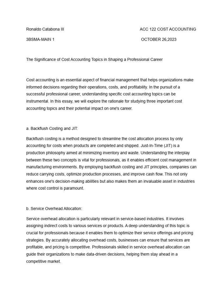 Catabona Cost-Accounting Quiz | PDF | Cost Accounting | Lean Manufacturing