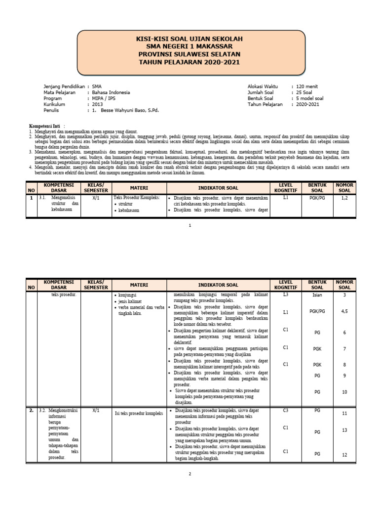 Kisi-Kisi Pat BHS Indonesia Xi Baru 2022 | PDF
