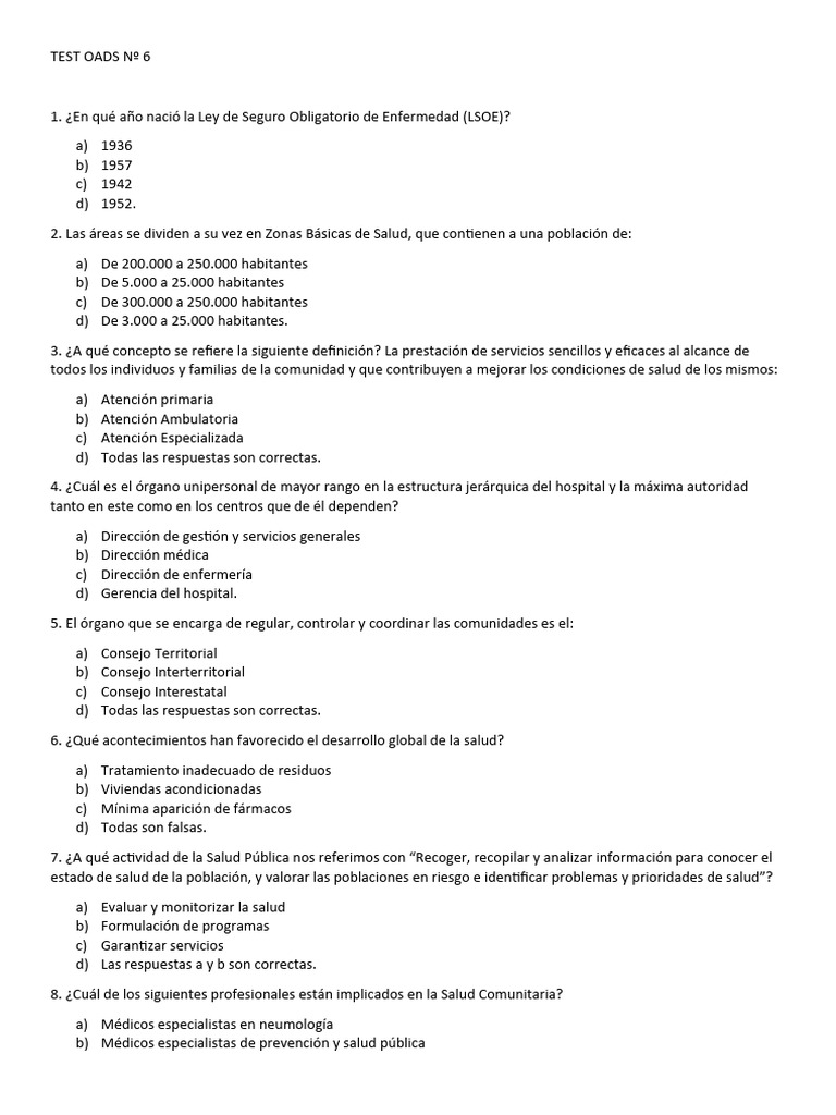 Test Oads #6 | PDF | Hospital | Enfermería