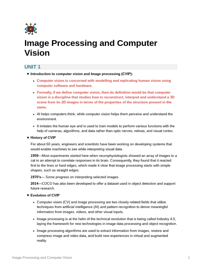 Image Processing and Computer Vision (Notes) | PDF | Image Segmentation ...