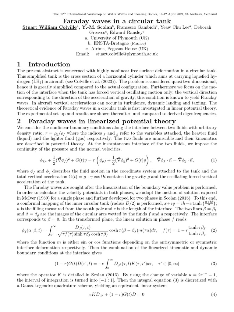 Faraday Waves in A Circular Tank 39th IWWWFB ST Andrews 1713532296 | PDF | Physical Phenomena ...