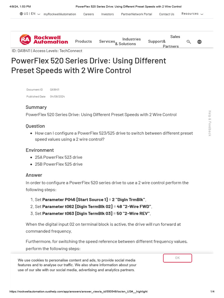 PowerFlex 520 Series Drive - Using Different Preset Speeds With 2 Wire Control | PDF | Social ...