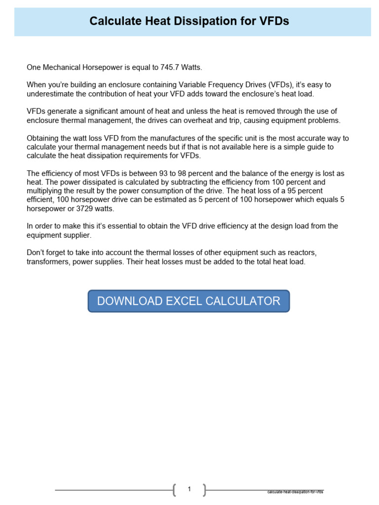 Calculate Heat Dissipation For Vfds | PDF | Computers | Technology & Engineering