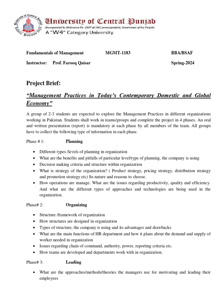 Project Brief Management-Spring-2024 | PDF | Business | Economies