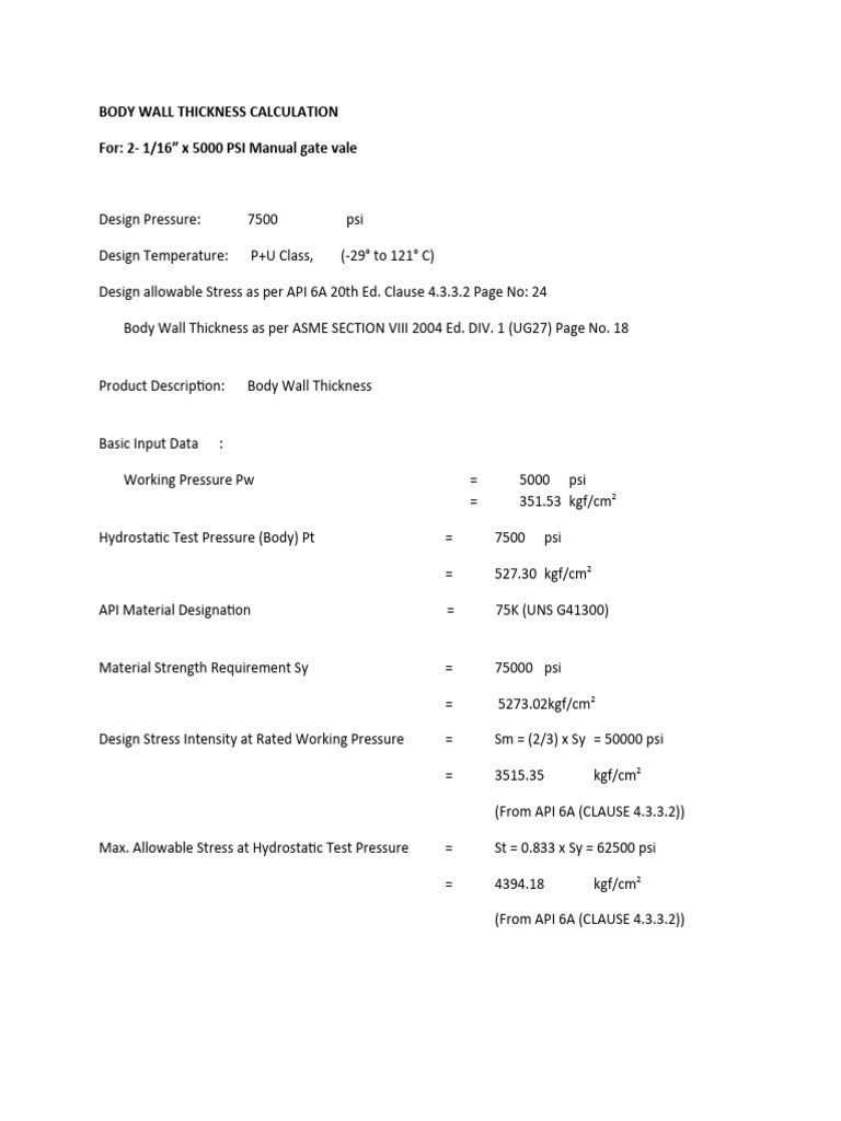 Body Wall Thickness Calculation-Gv | PDF | Stress (Mechanics) | Pressure