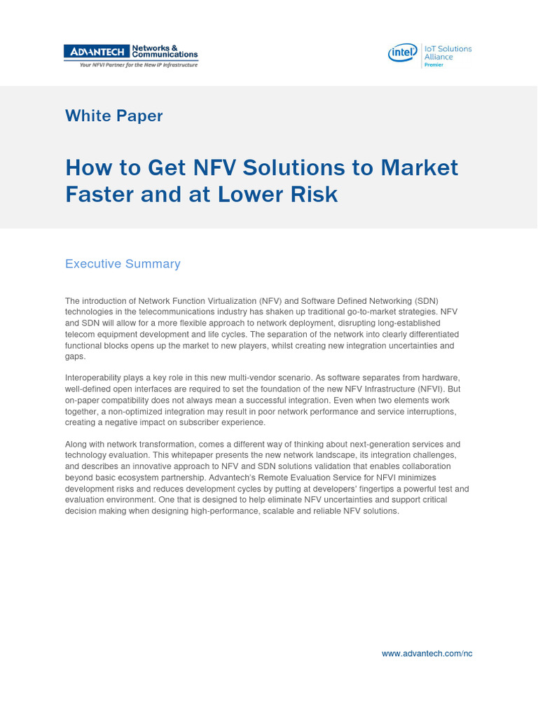 NCG White Paper - How To Get NFV Solutions To Market Faster and at Lower Risk | PDF | Cloud ...