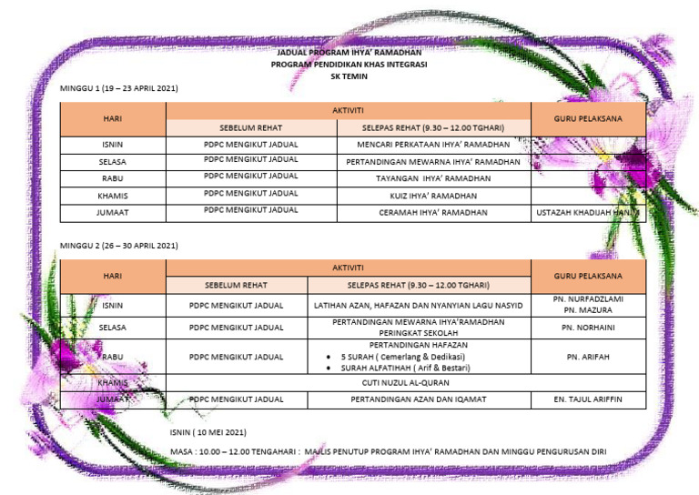 Jadual Program Ihya | PDF