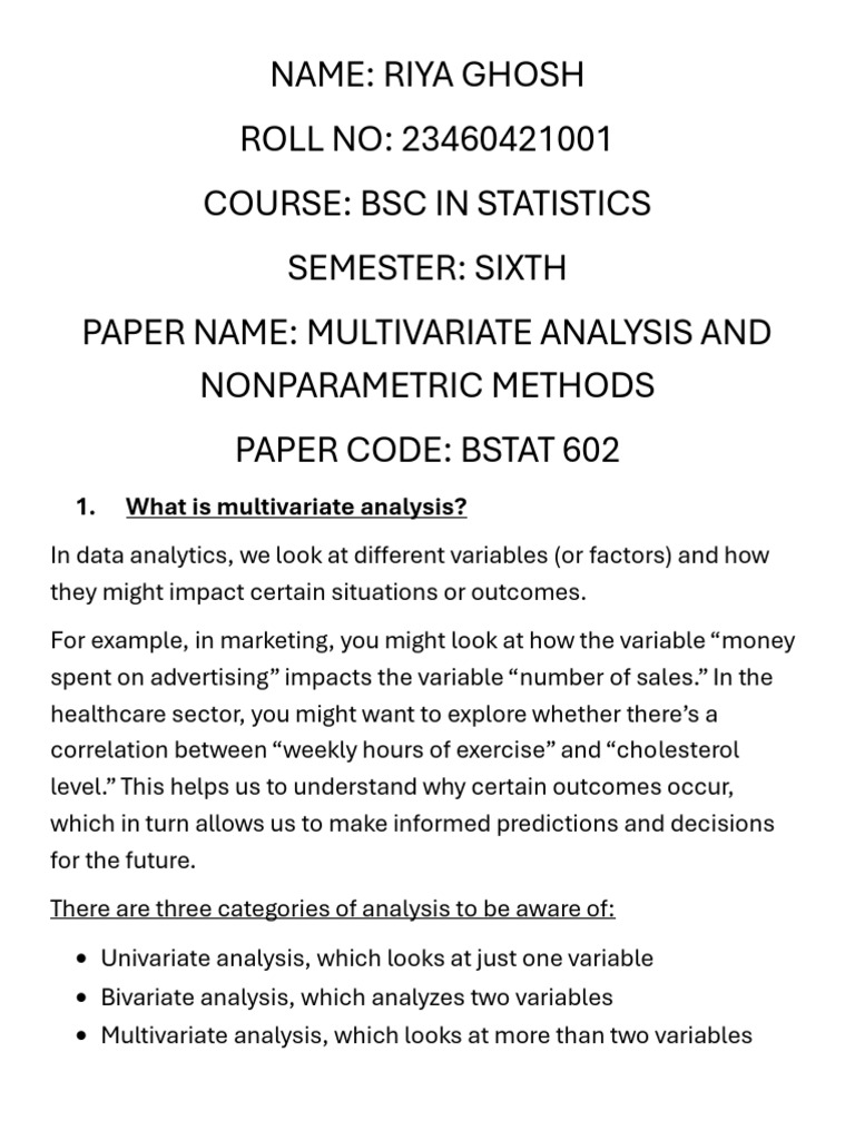 Multivariate Analysis Riya Ghosh | PDF | Market Segmentation | Machine Learning
