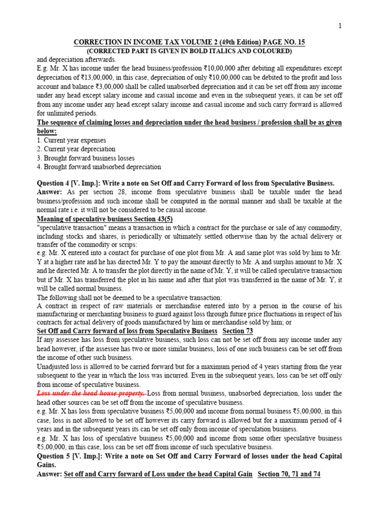 Income Tax Set Off and Carry Forward Guide | PDF | Capital Gains Tax ...
