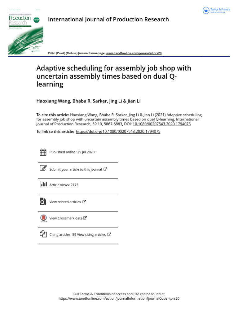 Adaptive Scheduling For Assembly Job Shop With Uncertain Assembly Times ...