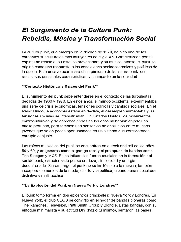 El Surgimiento de La Cultura Punk | PDF | La música rock