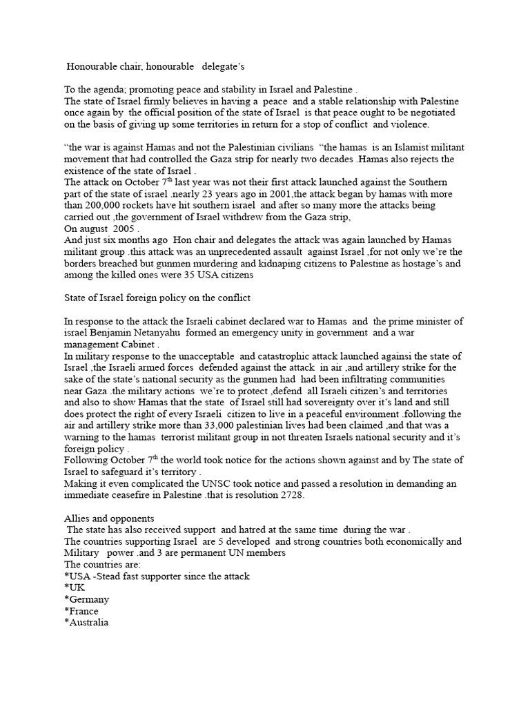 Model United Nations | PDF | Hamas | Israel