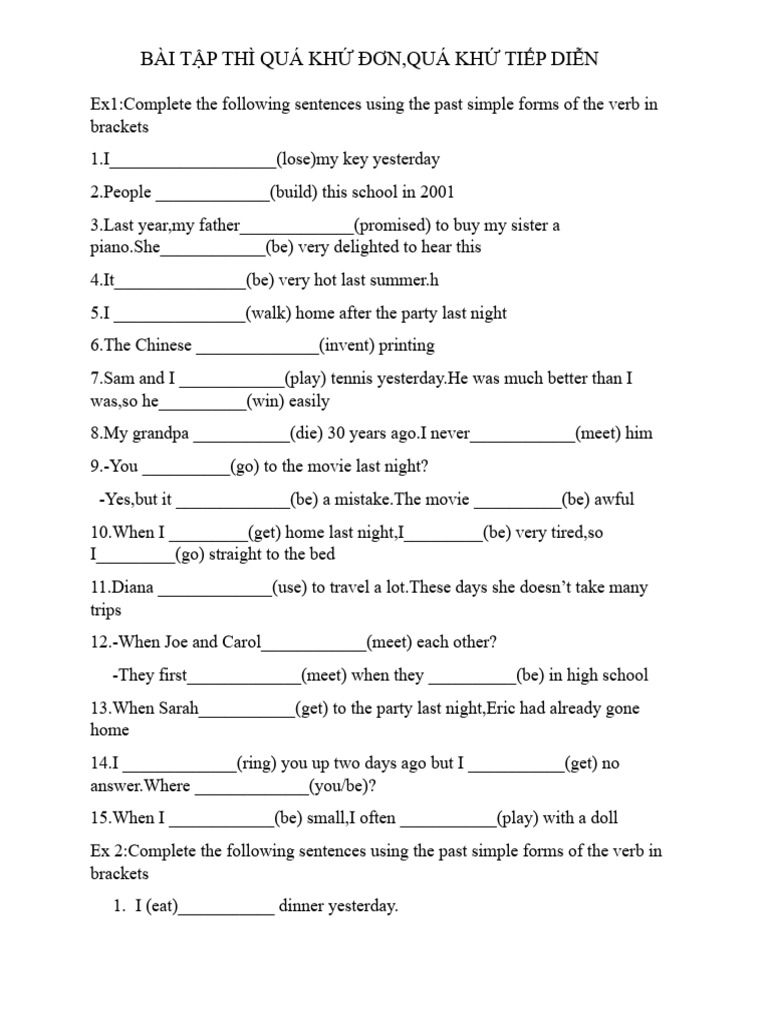 bài tập thì qkd qktd | PDF