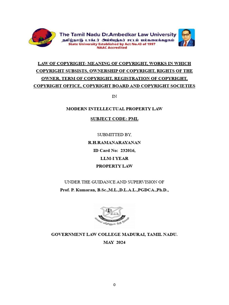 Ram Ipr Assignment | PDF | Copyright | Copyright Infringement