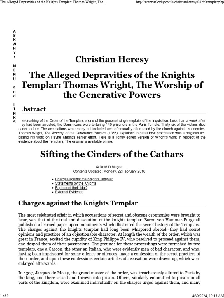 Christian Heresy - Kights Templars | PDF | Knights Templar