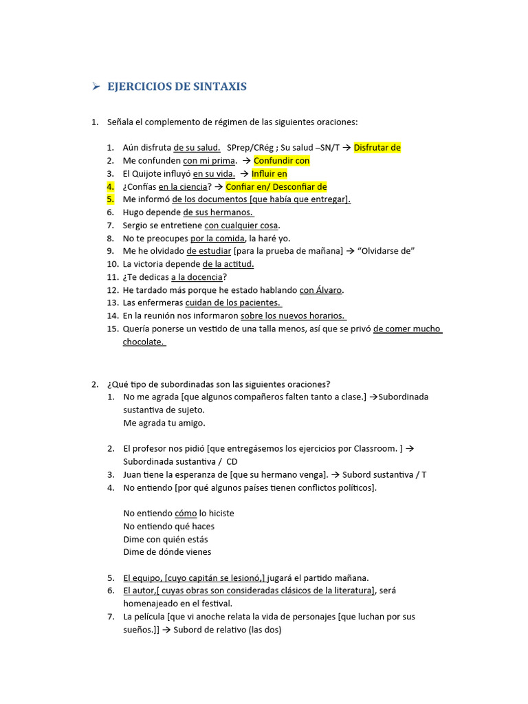 Ejercicios de Sintaxis | PDF