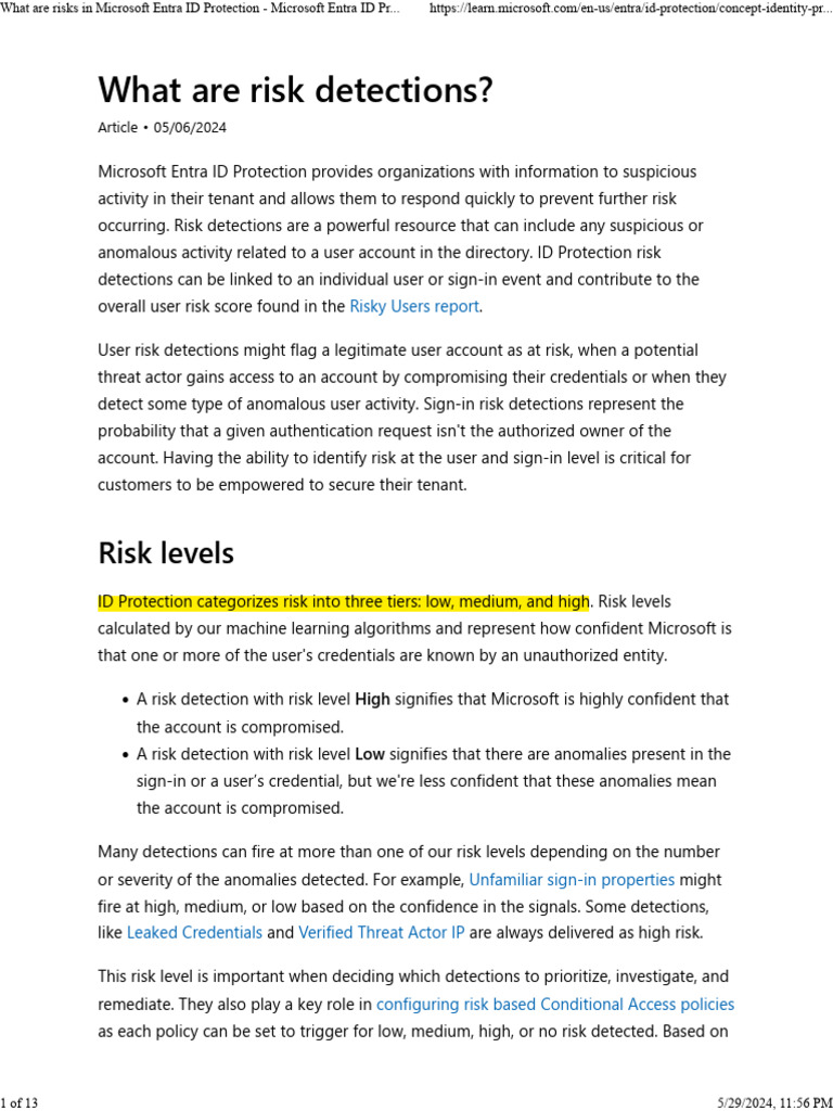 What Are Risks in Microsoft Entra ID Protection - Microsoft Entra ID Protection Microsoft Learn ...